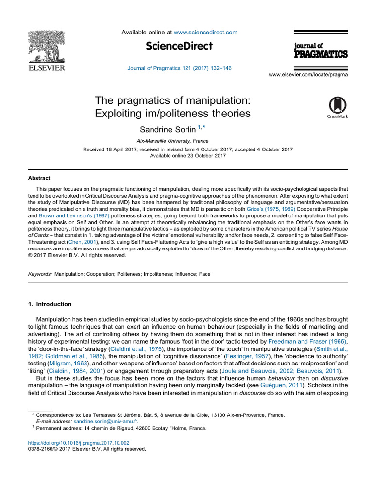 The Pragmatic of Manipulation Linguistic Politeness Theories | Download Free PDF | Persuasion ...