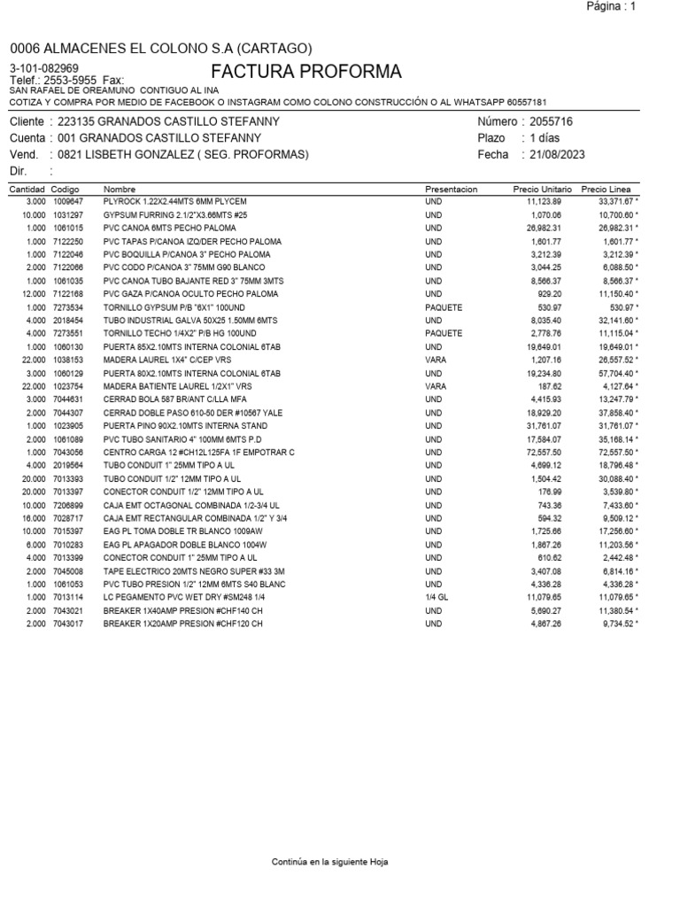 Proformas 2055716 | PDF