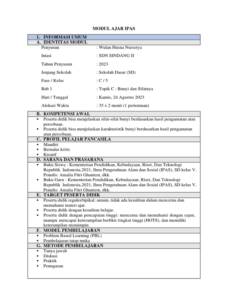 Print MODUL AJAR IPAS Kls 5 | PDF