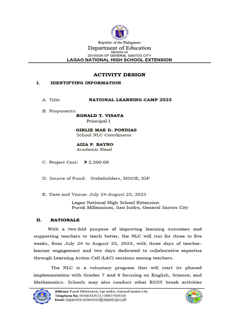 Activity Design NLC | Download Free PDF | Learning | Teachers