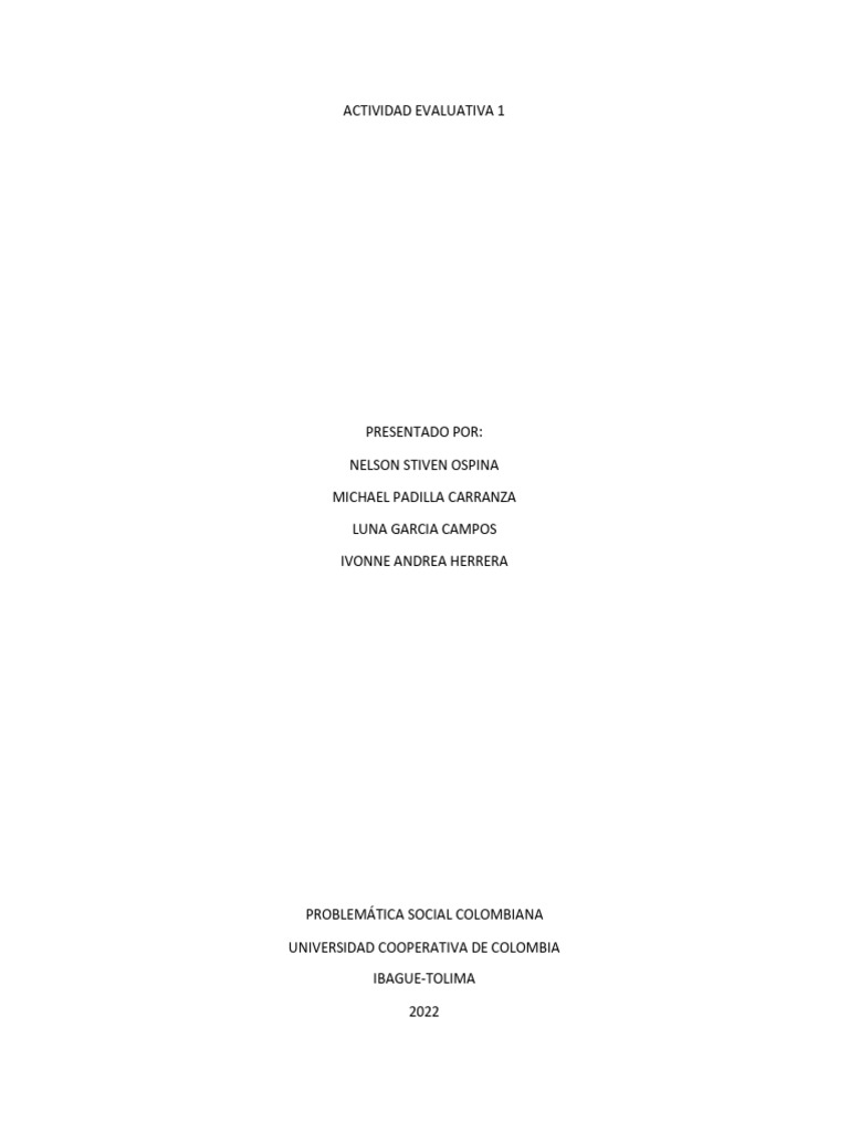ACTIVIDAD EVALUATIVA 1 Problematica Social | PDF | Ministerio (Departamento de Gobierno) | Colombia