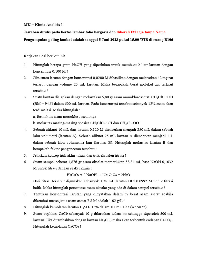 SOal UTS Kimia Analisis I | PDF