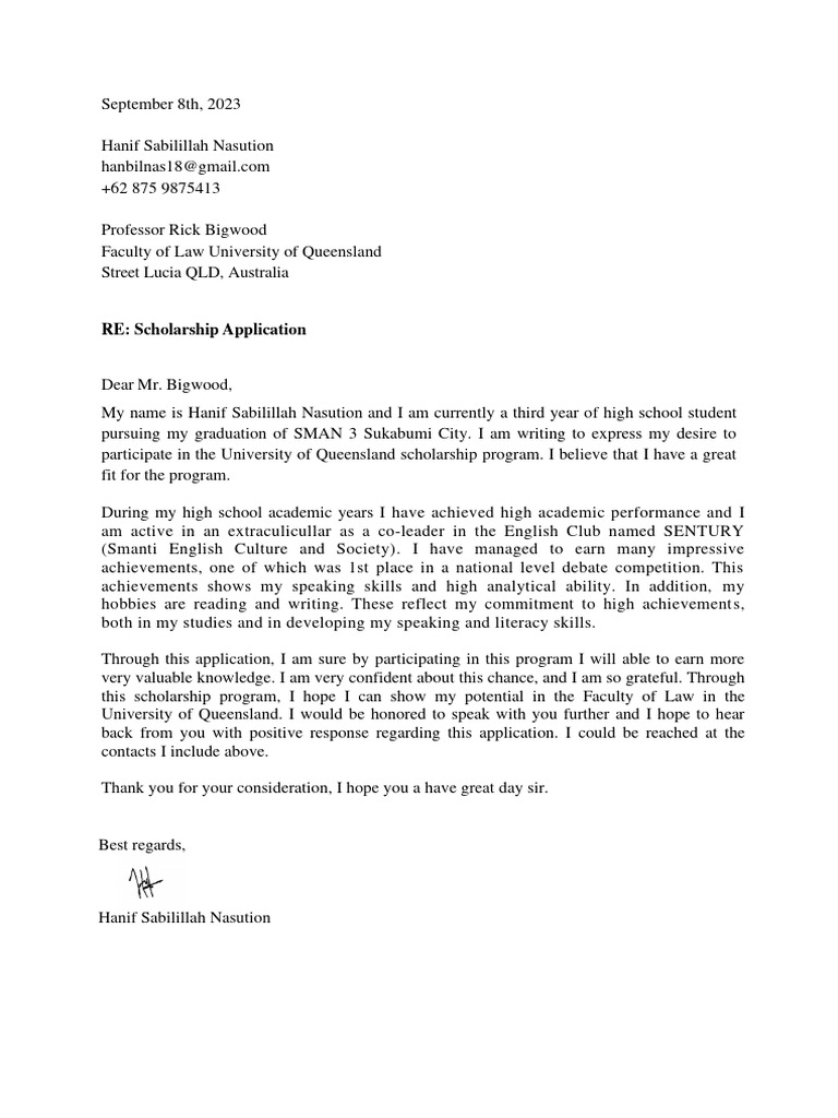 Scholarship Application Letter | PDF