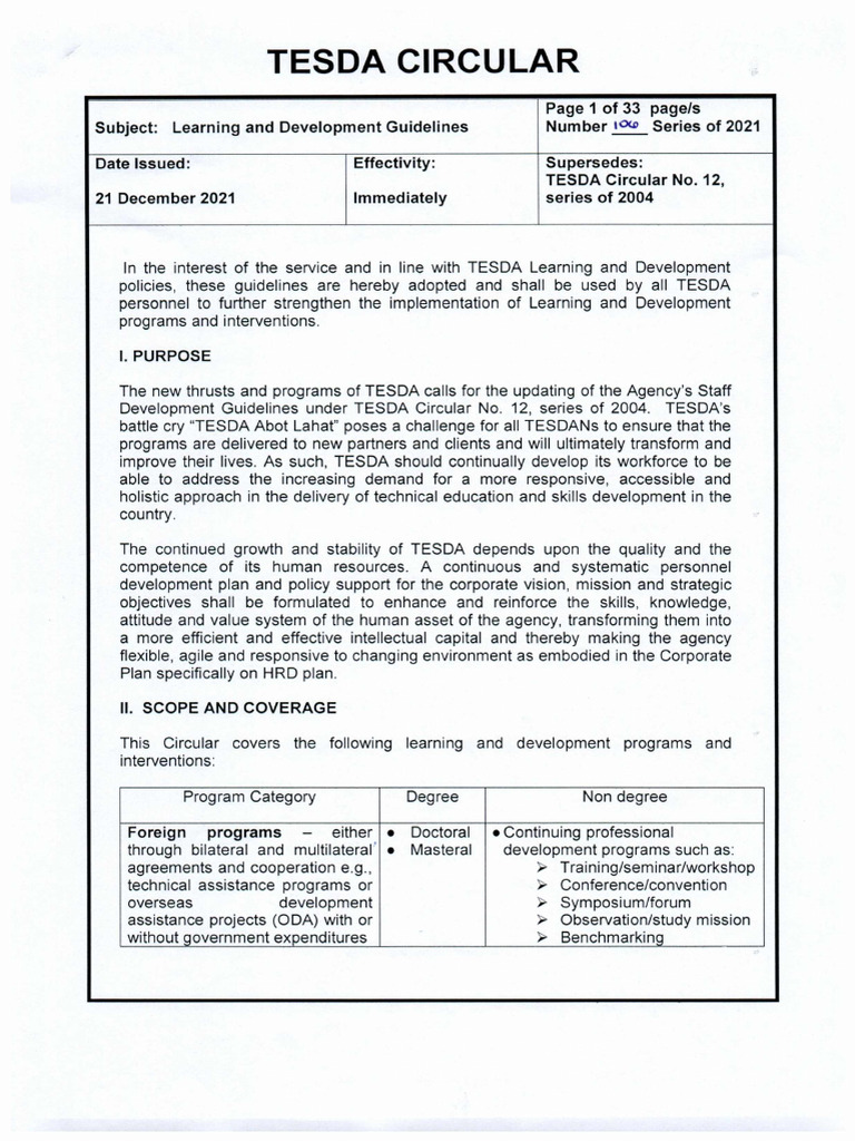TESDA Circular No. 106-2021 | PDF | Academic Degree | Educational ...