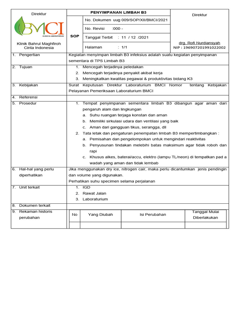 Sop Penyimpanan Limbah B3 Pdf