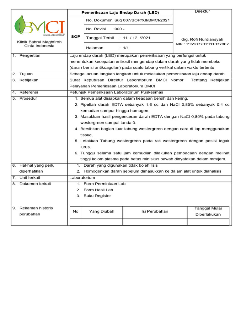 SOP Pemeriksaan DL | PDF