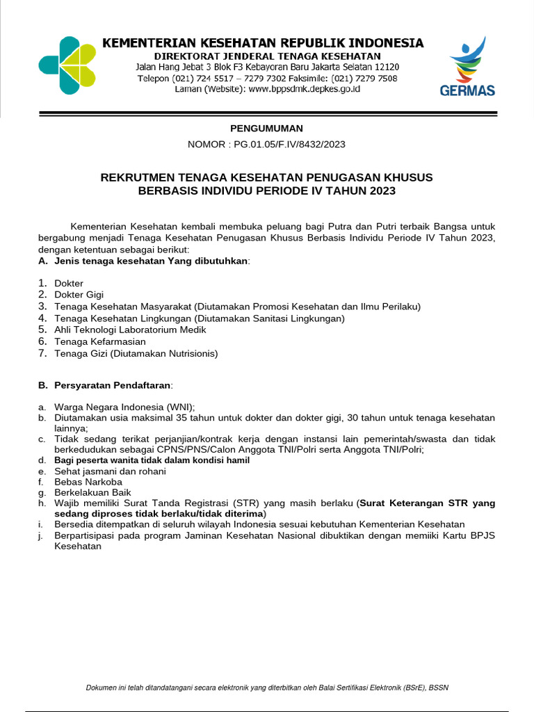 Pengumuman Penugasan Khusus Tim Dan Individu Periode IV Tahun 2023 | PDF