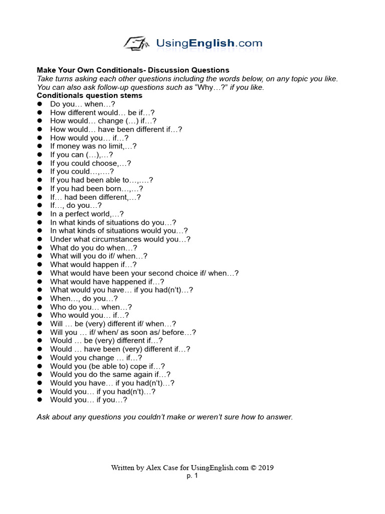 Make Your Own Conditionals Discussion Questions | PDF | Psychology | Cognition