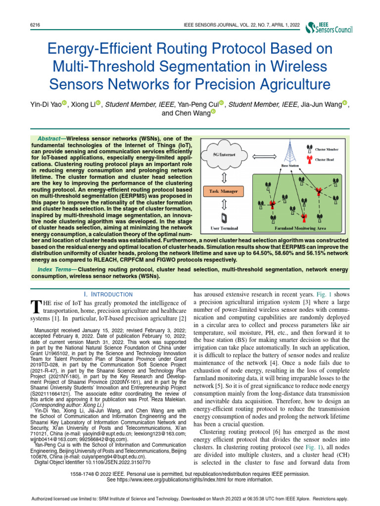 Energy Efficient Routing Protocol Based On Multi Threshold Segmentation In Wireless Sensors