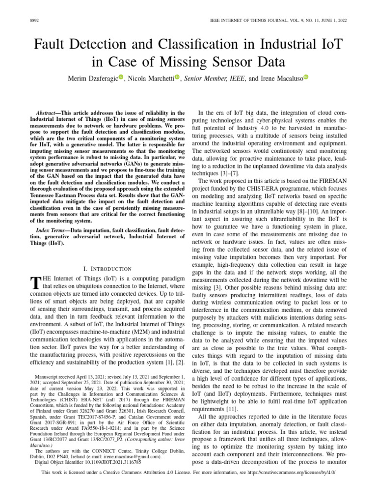 Fault Detection And Classification In Industrial Iot In Case Of Missing Sensor Data Download