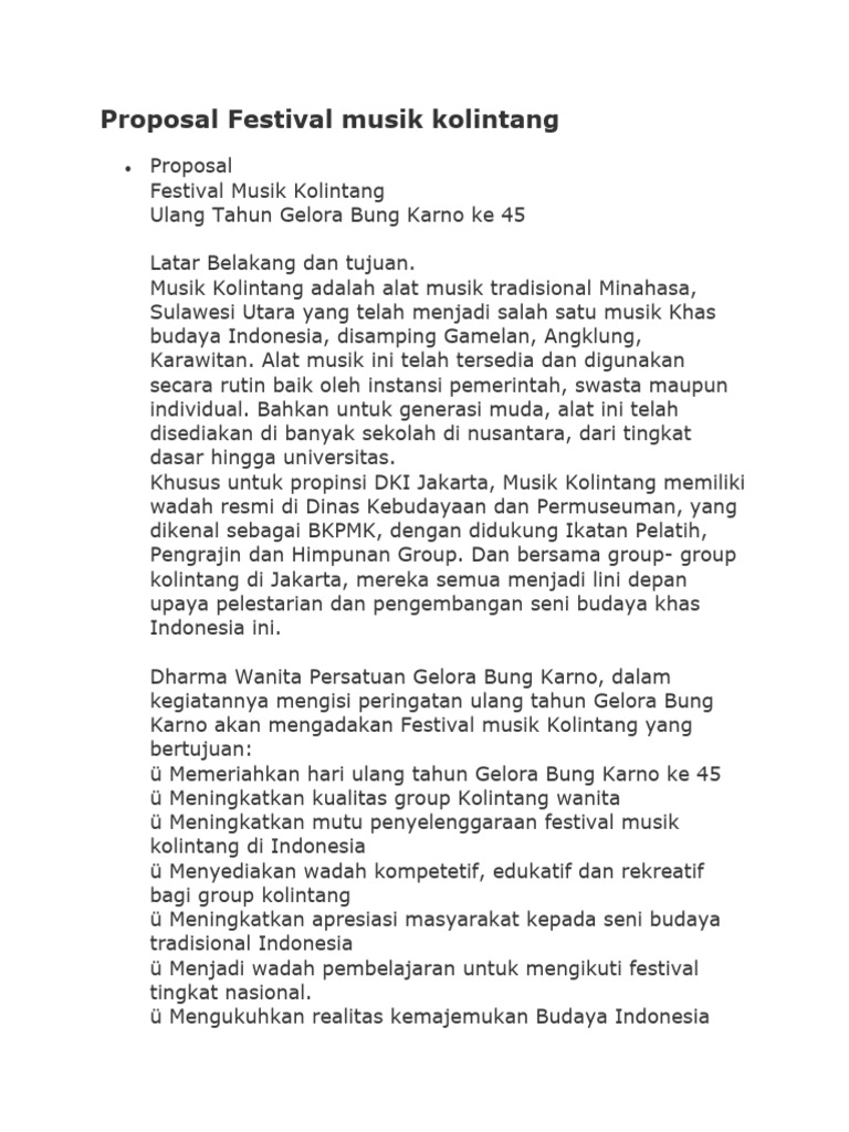 Proposal Festival Musik Kolintang | PDF