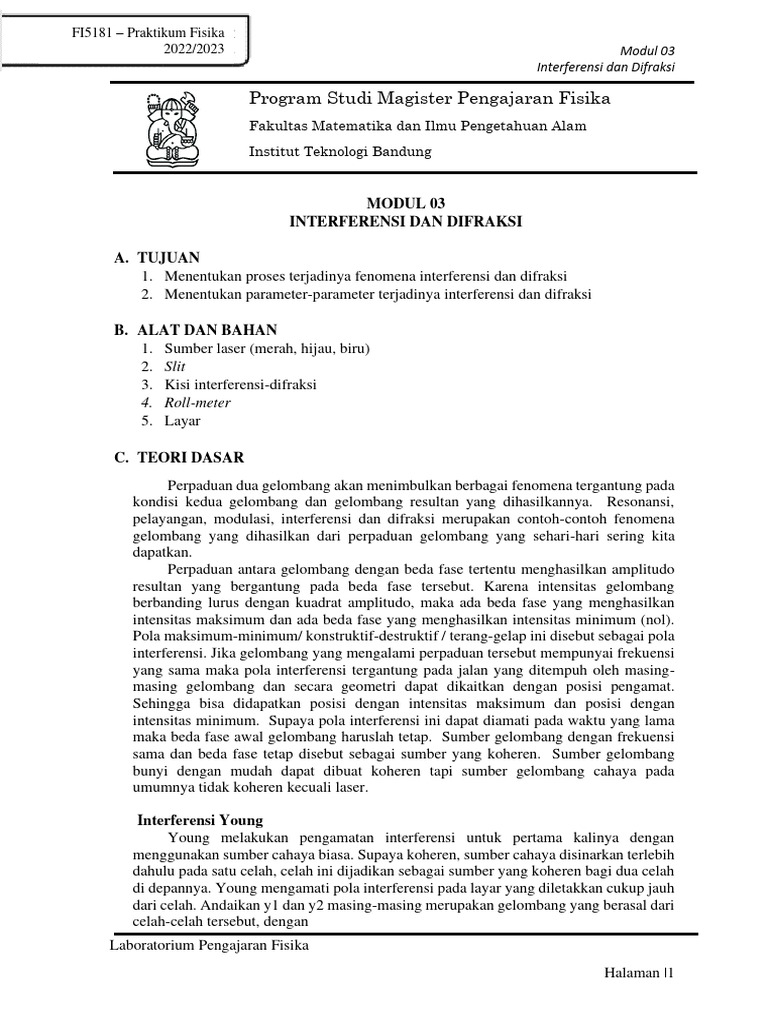 Interferensi dan Difraksi Gelombang Fisika | PDF | Metode & Bahan Ajar | Sains & Matematika
