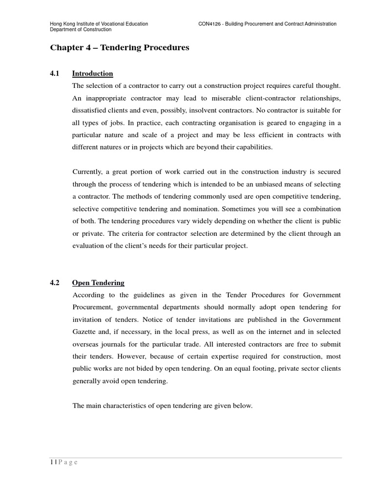 Ch4 Tendering Procedures | PDF | Procurement | Employment