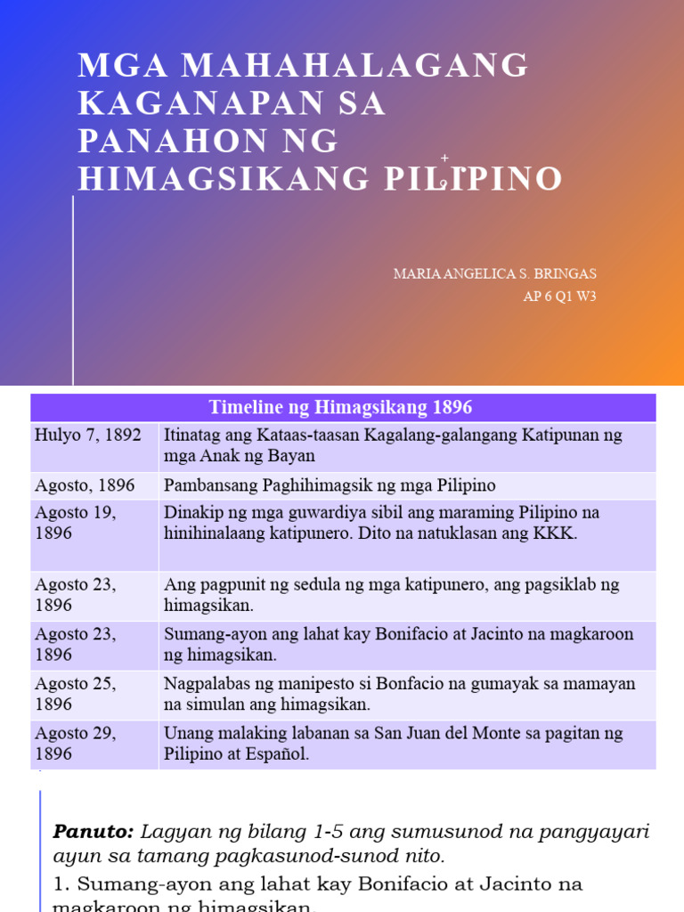Mga Mahahalagang Kaganapan Sa Panahon NG Himagsikang Pilipino | PDF