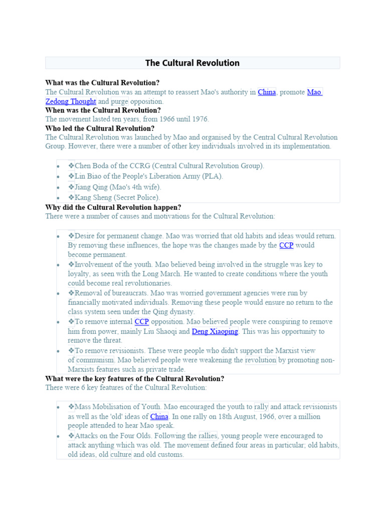 Causes and Features of China's Cultural Revolution | PDF | Cultural ...