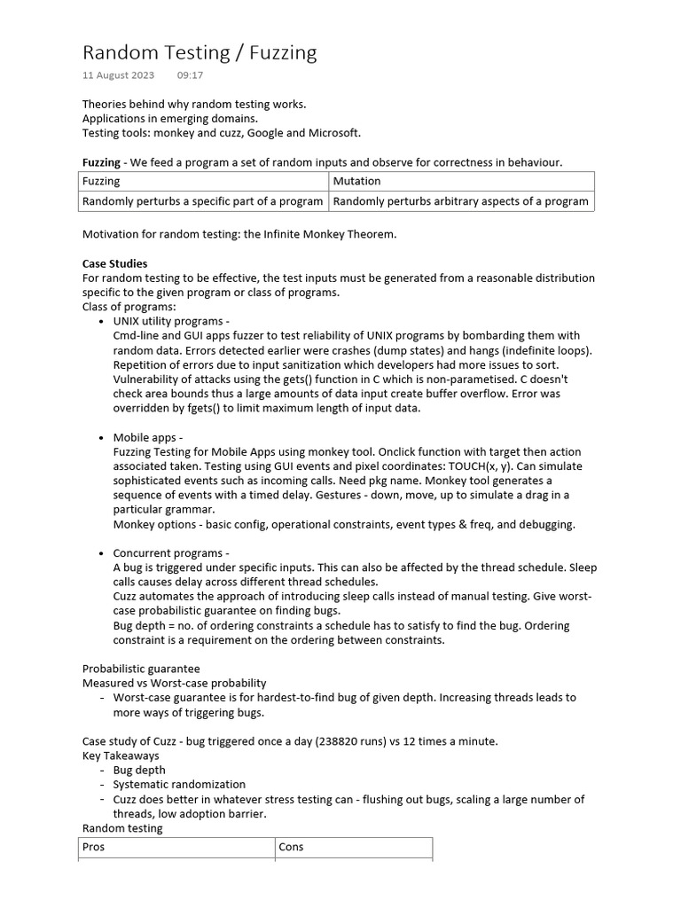 Fuzzing and Random Testing | Download Free PDF | Software Engineering ...