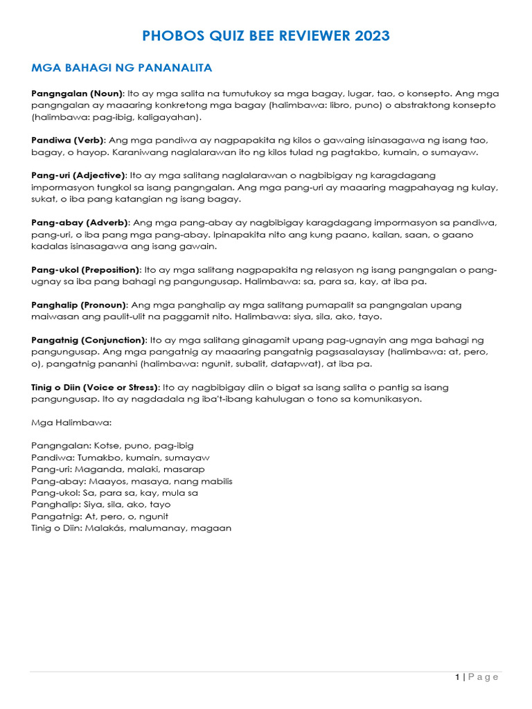 Buwan NG Wika Quiz Bee Reviewer | PDF