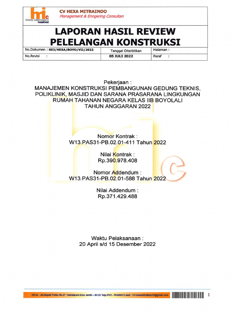 Lap. Hasil Review Pelelangan Konstruksi | PDF