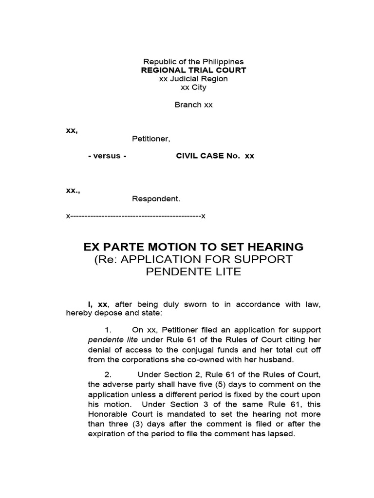 Ex-Parte-Motion-To Set Hearing | PDF | Ex Parte | Political Law