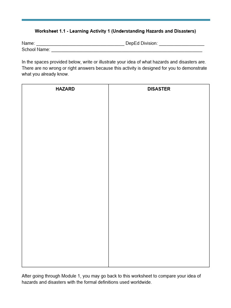 Understanding Hazards and Disasters Worksheet | PDF | Computers