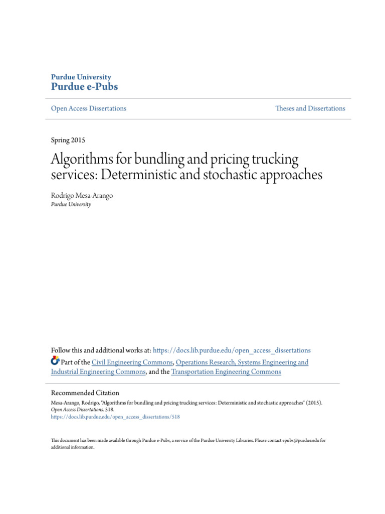 Algorithms For Bundling and Pricing Trucking Services: Deterministic and Stochastic Approaches ...