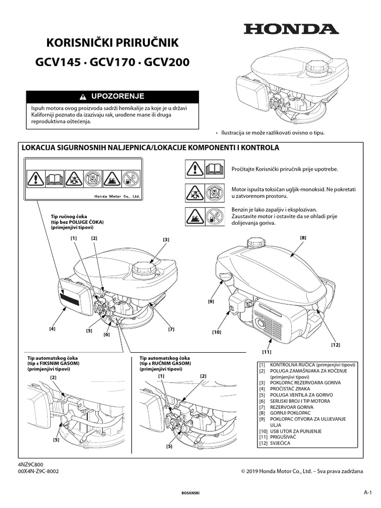 Owners Manual gcv145 170 200 El 4nz9c8002 Bosnian | PDF