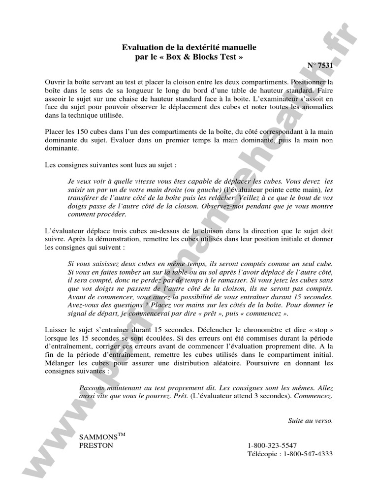 426 - 7531 Box Blocks Test de Dexterite Manuelle | PDF
