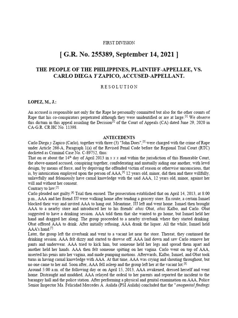 G.R. No. 255389, September 14, 2021 | PDF | Rape | Crimes