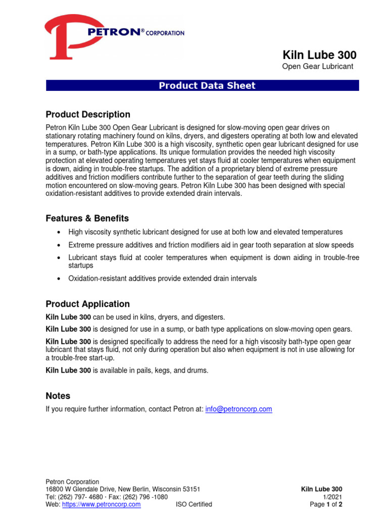 Petron Kiln Lube 300 PDS 1.21 | PDF | Lubricant | Gear