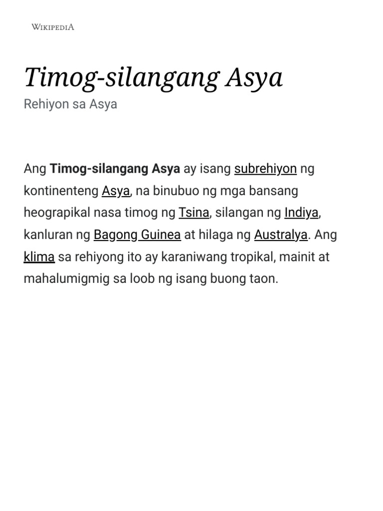 Timog-Silangang Asya - Wikipedia, Ang Malayang Ensiklopedya | PDF