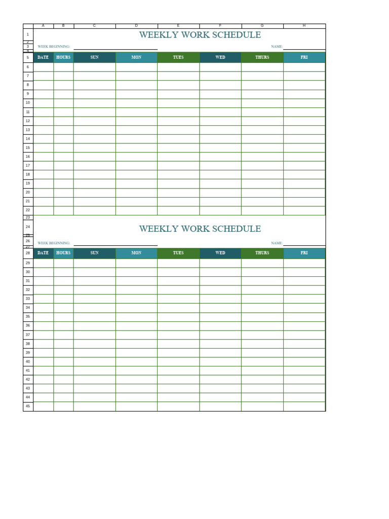 Weekly Employee Work Schedule Template | PDF