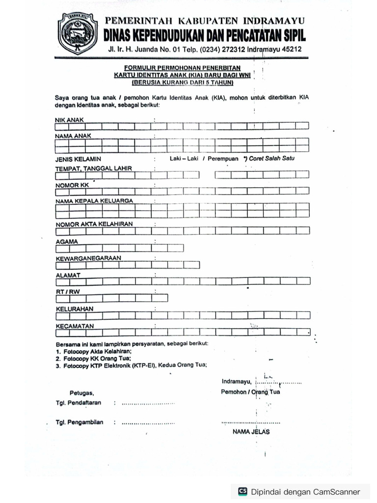 Formulir Kartu Identitas Anak | PDF