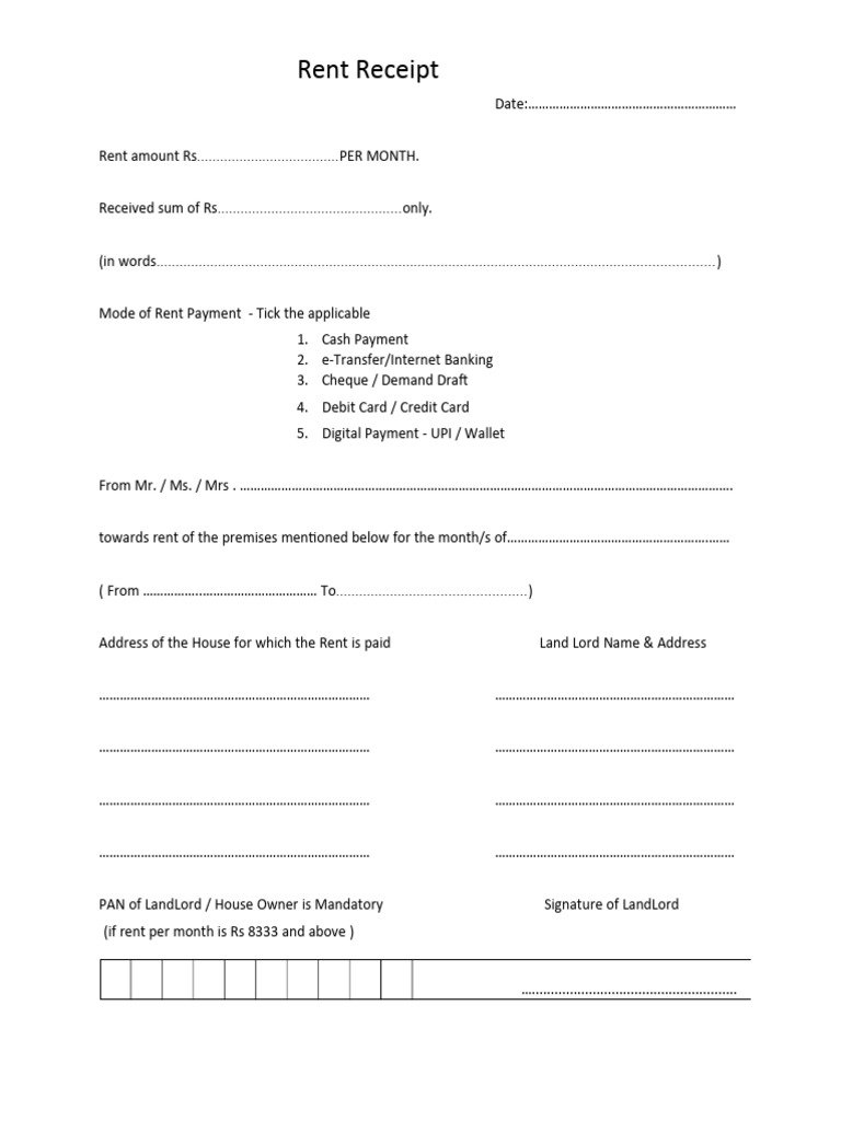Rent Receipt Format | PDF