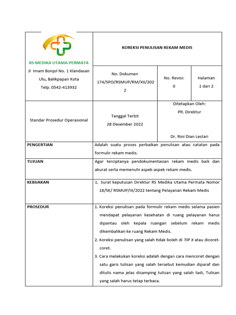 Spo Koreksi Penulisan Rekam Medis | PDF