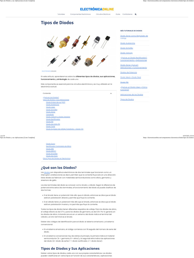 Tipos de Diodos y Sus Aplicaciones (Lista Completa) | PDF | Diodo ...