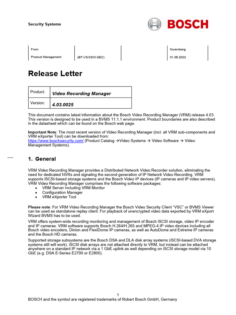 Bosch_Releaseletter_VRM_4.03.0025 | PDF | Transport Layer Security ...