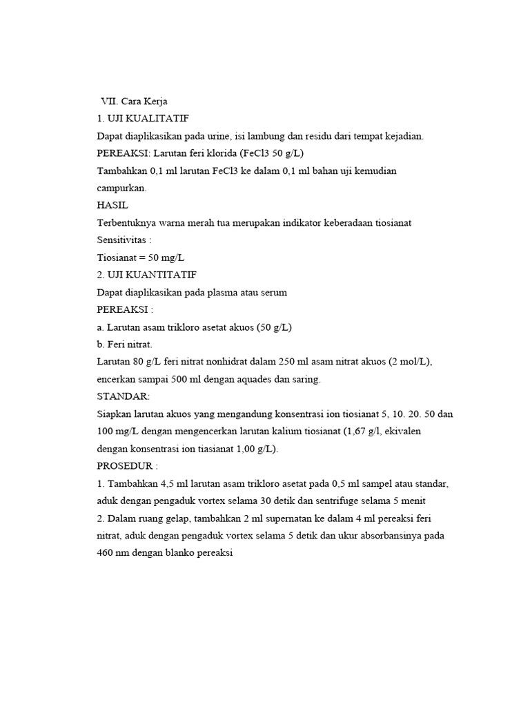Cara Kerja Tiosianat | PDF