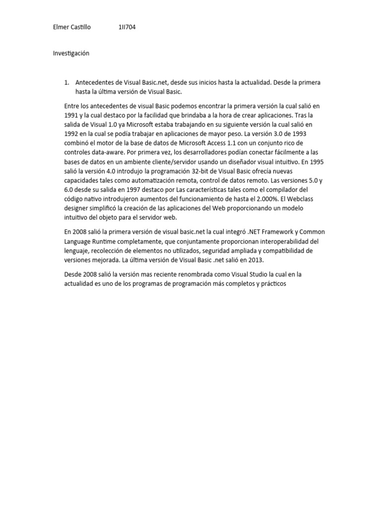 Investigación Visual | PDF | Básico | .NET Framework