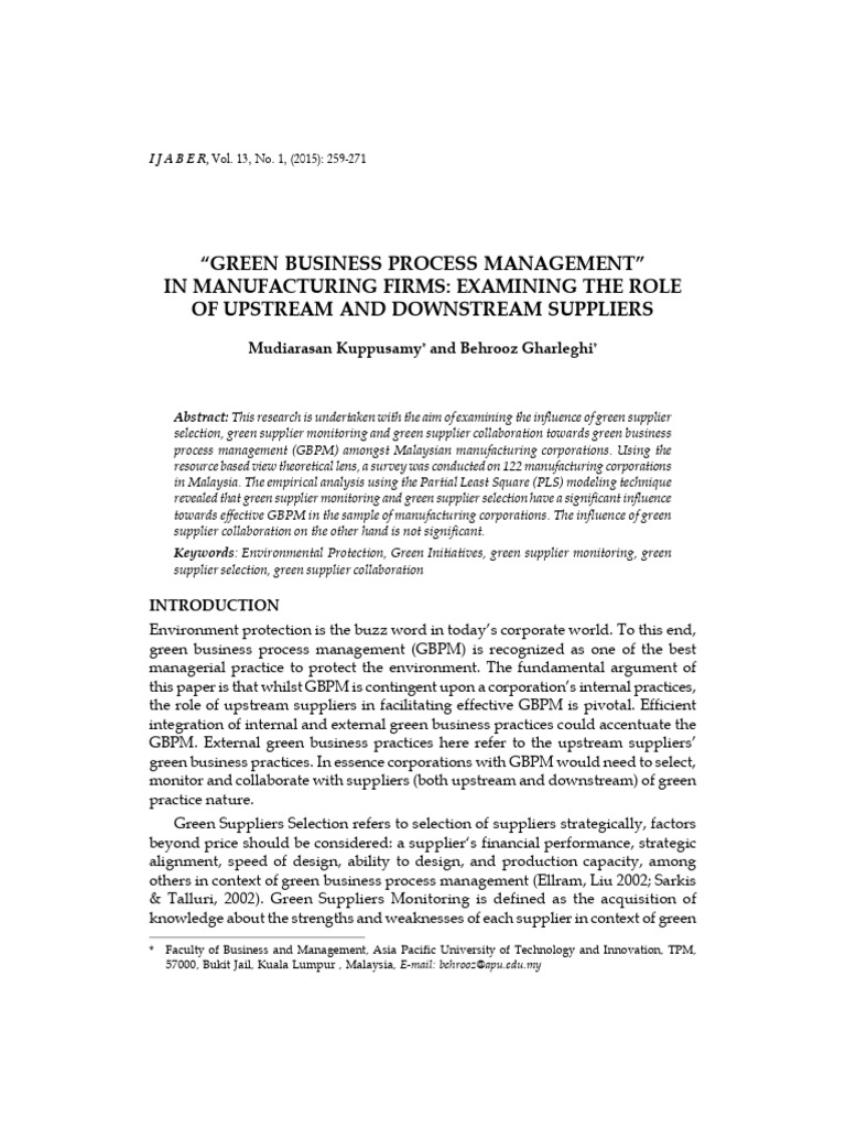 "Green Business Process Management" in Manufacturing Firms: Examining The Role of Upstream and ...