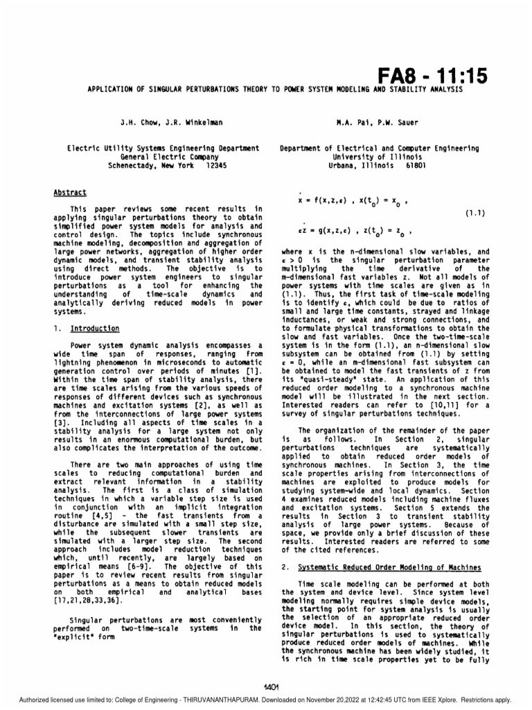 Application of Singular Perturbations Theory To Power System Modeling ... Application of Singular Perturbations Theory To Power System Modeling ...