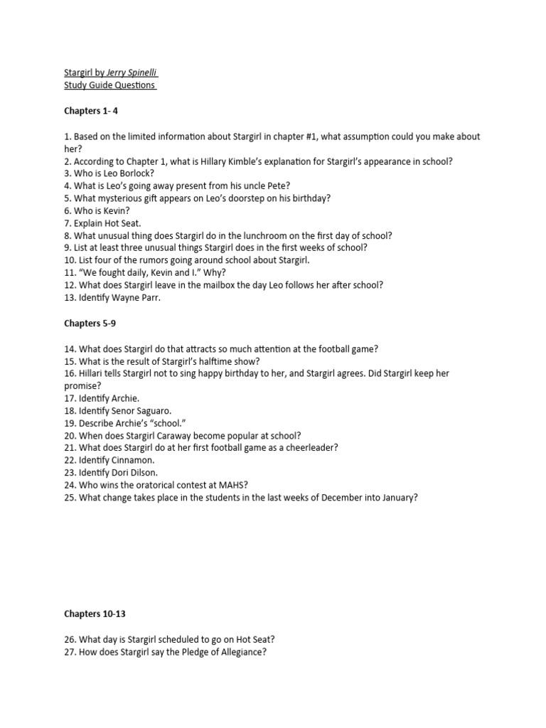 Stargirl Study Guide Questions | PDF