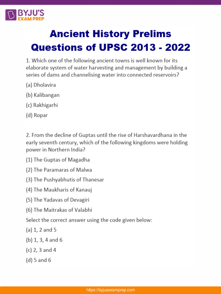 Upsc Ancient History Questions With Answers 2021 2013 89 | PDF | South ...