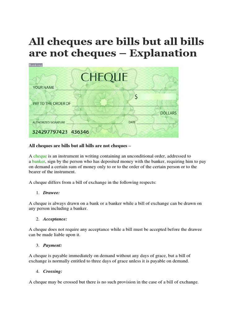 All Cheques Are Bills But All Bills Are Not Cheques | PDF