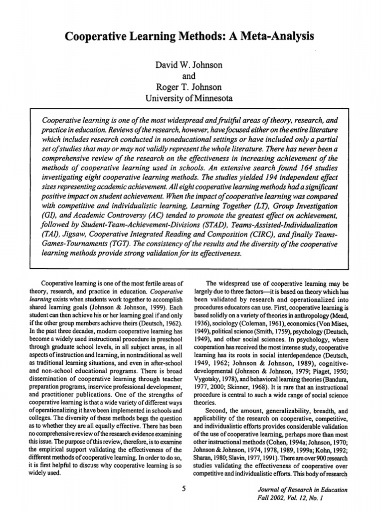 Cooperative Learning Methods A Meta Analysis | PDF Cooperative Learning Methods A Meta Analysis | PDF