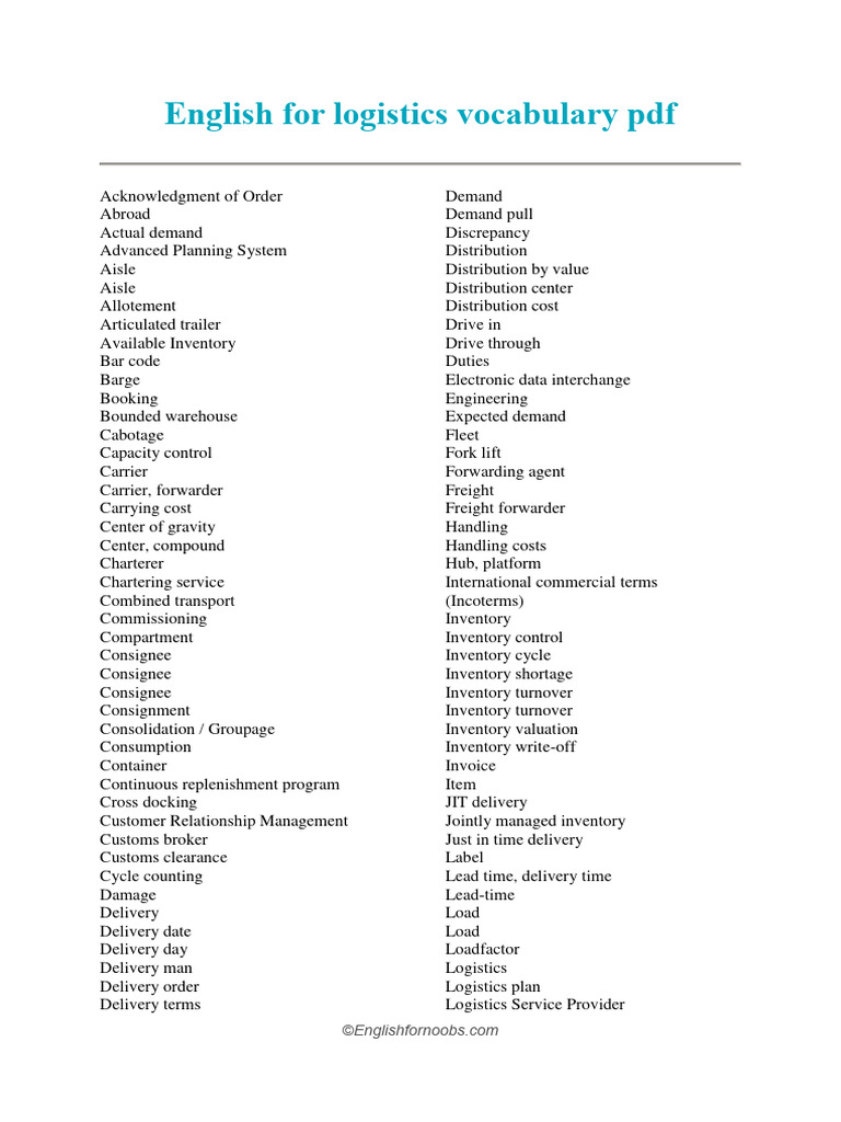 Logistics Vocabulary Guide | PDF | Logistics | Warehouse