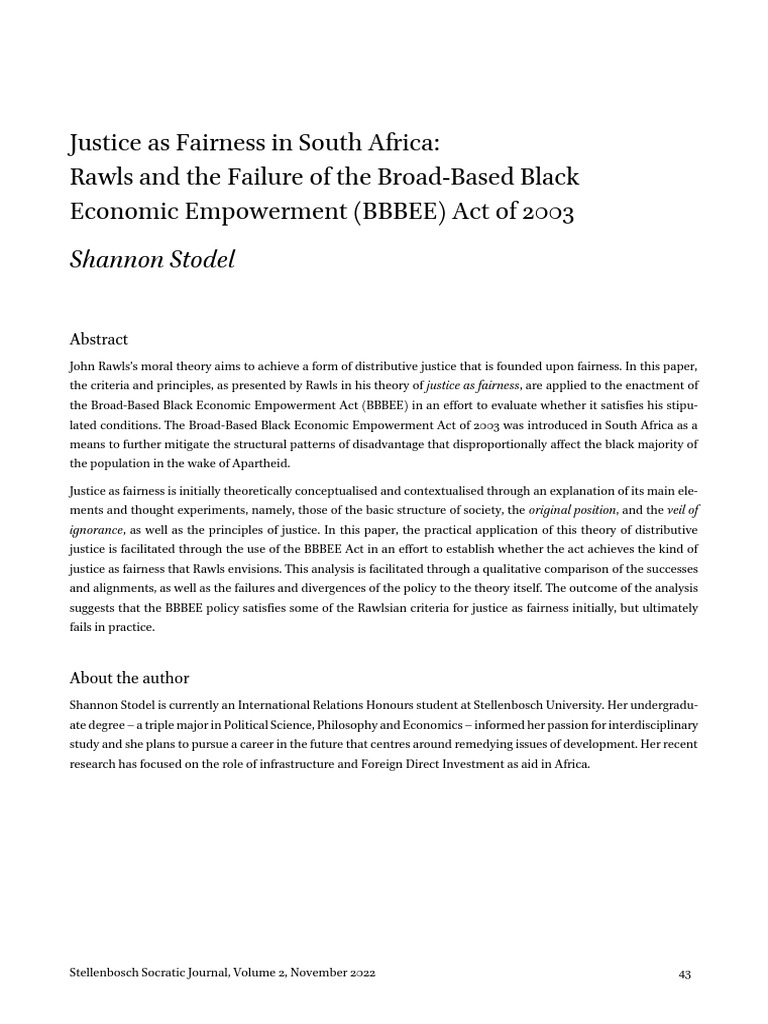 SSJ Vol 2 Stodel Justice As Fairness in South Africa | PDF | Justice ...