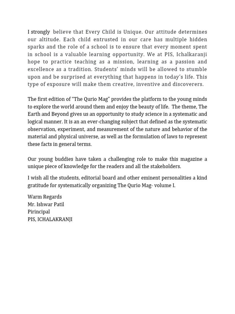 Principal Message Qurio Mag | PDF