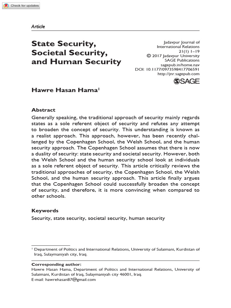 State Security, Societal Security, and Human Security | PDF | Human ...