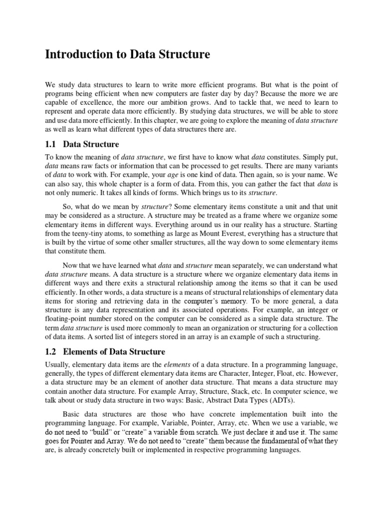 Chapter-1. Introduction To Data Structure | PDF | Data Structure | Data ... Chapter-1. Introduction To Data Structure | PDF | Data Structure | Data ...