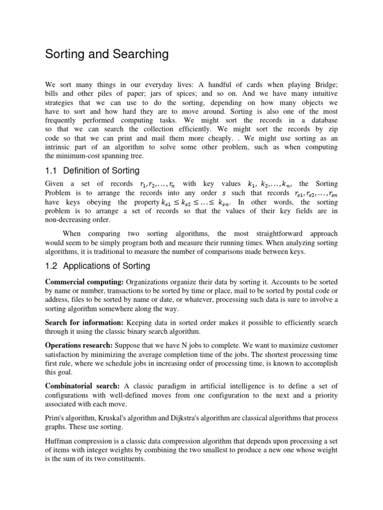Chapter-5. Sorting and Searching | PDF | Algorithms | Computing Chapter-5. Sorting and Searching | PDF | Algorithms | Computing